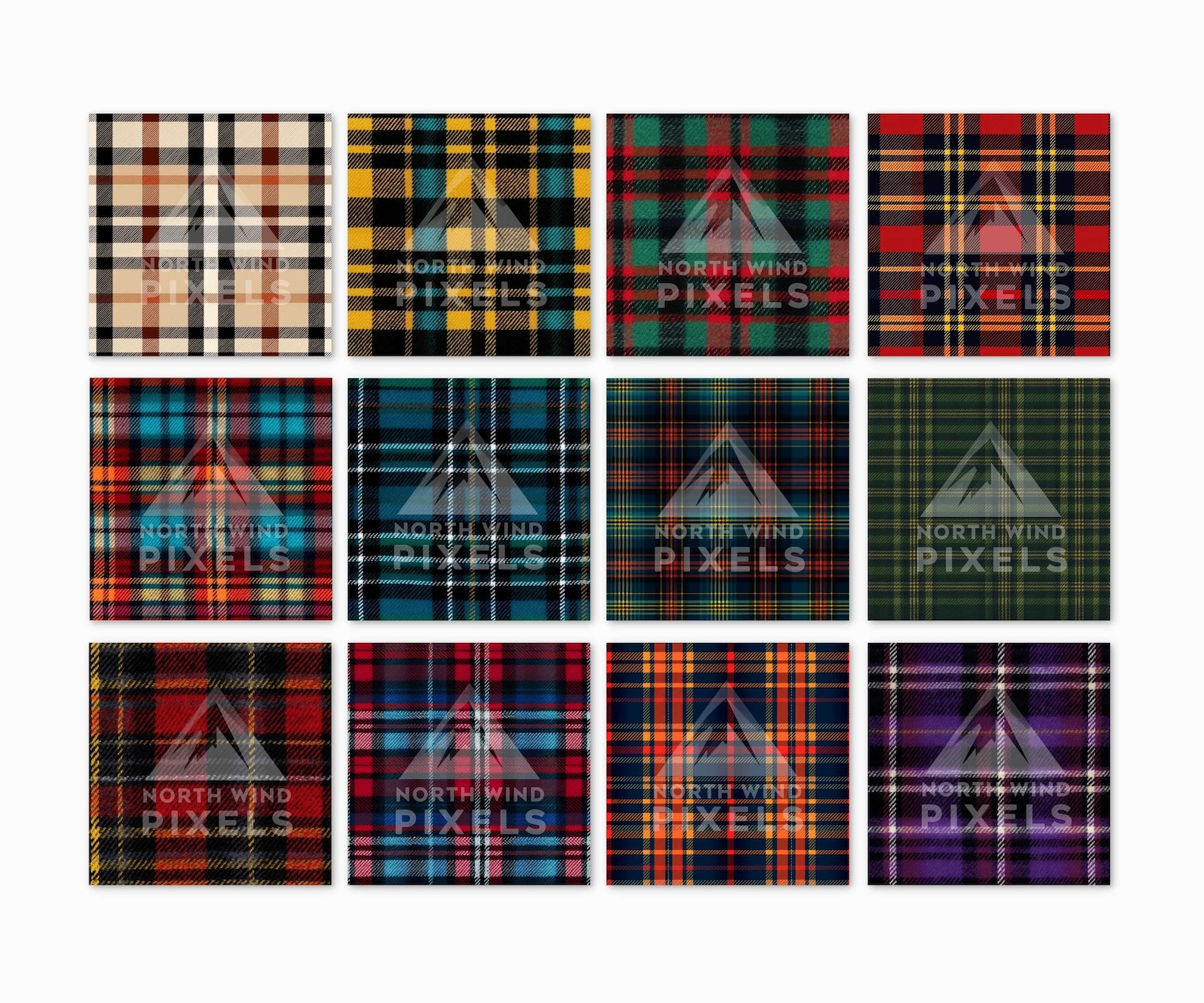 12 Scottish Tartans Digital Paper Bundle, Seamless Pattern, 12x12, JPG ...