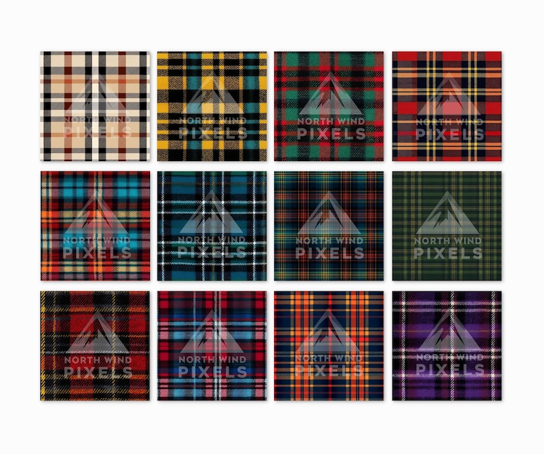 12 Scottish Tartans Digital Paper Bundle, Seamless Pattern, 12x12, JPG ...
