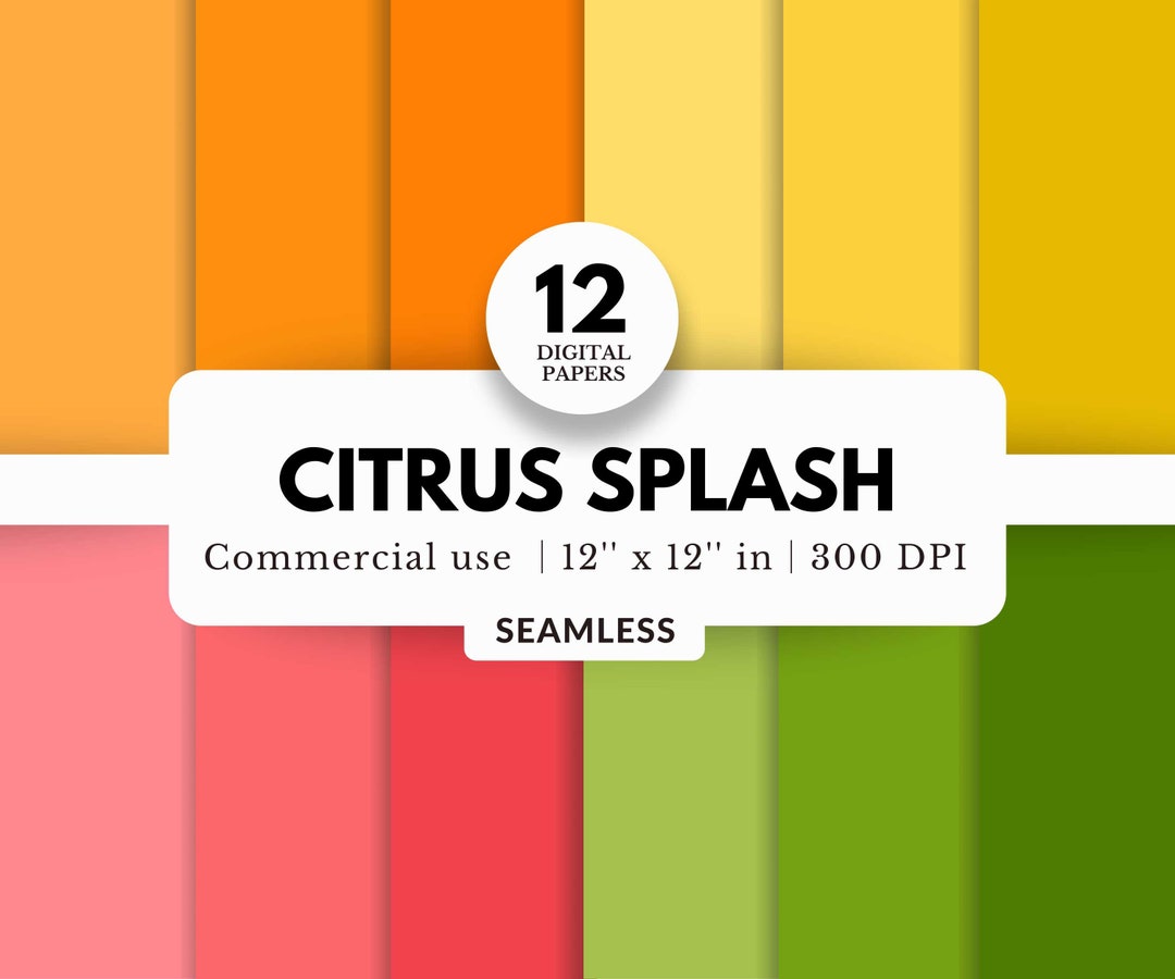 12 Citrus Splash Digital Papers Bundle, Seamless Patterns, 12x12, Solid ...