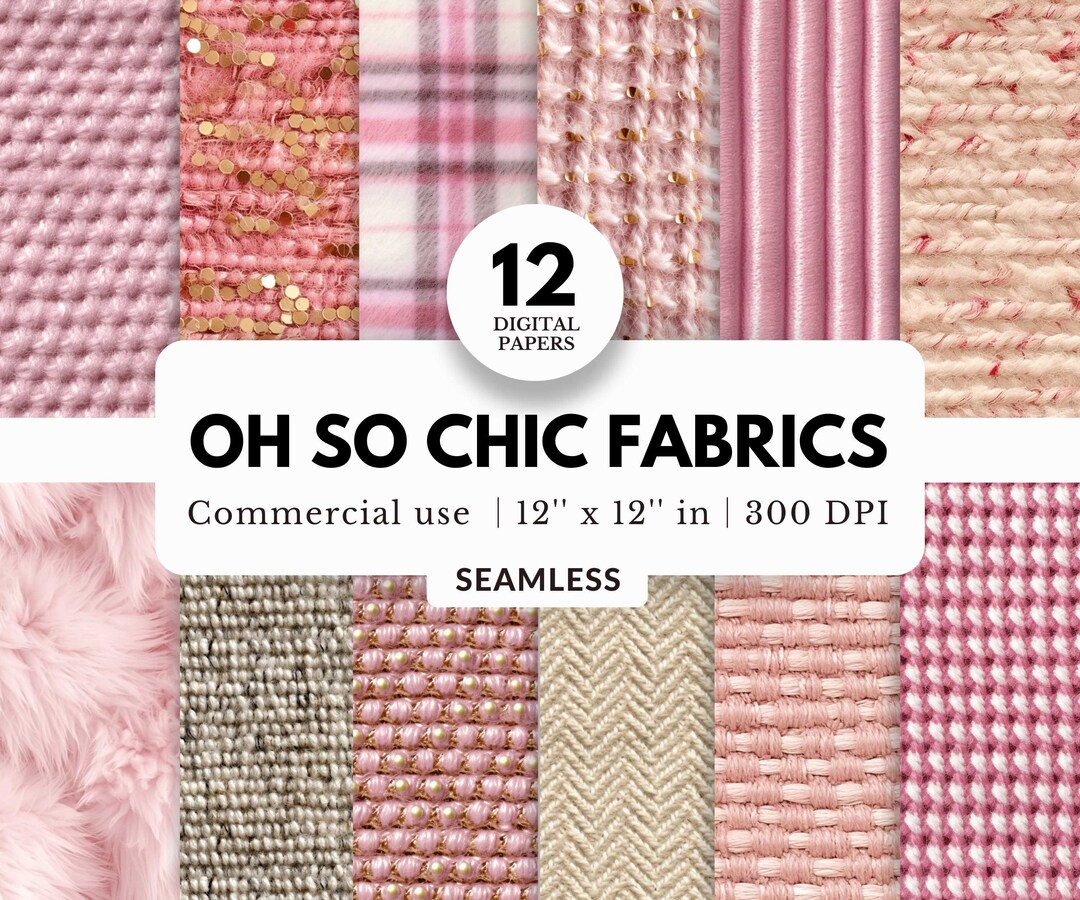 12 Oh so Chic Fabric Digital Papers, Seamless, 12x12, Blush Pink and ...