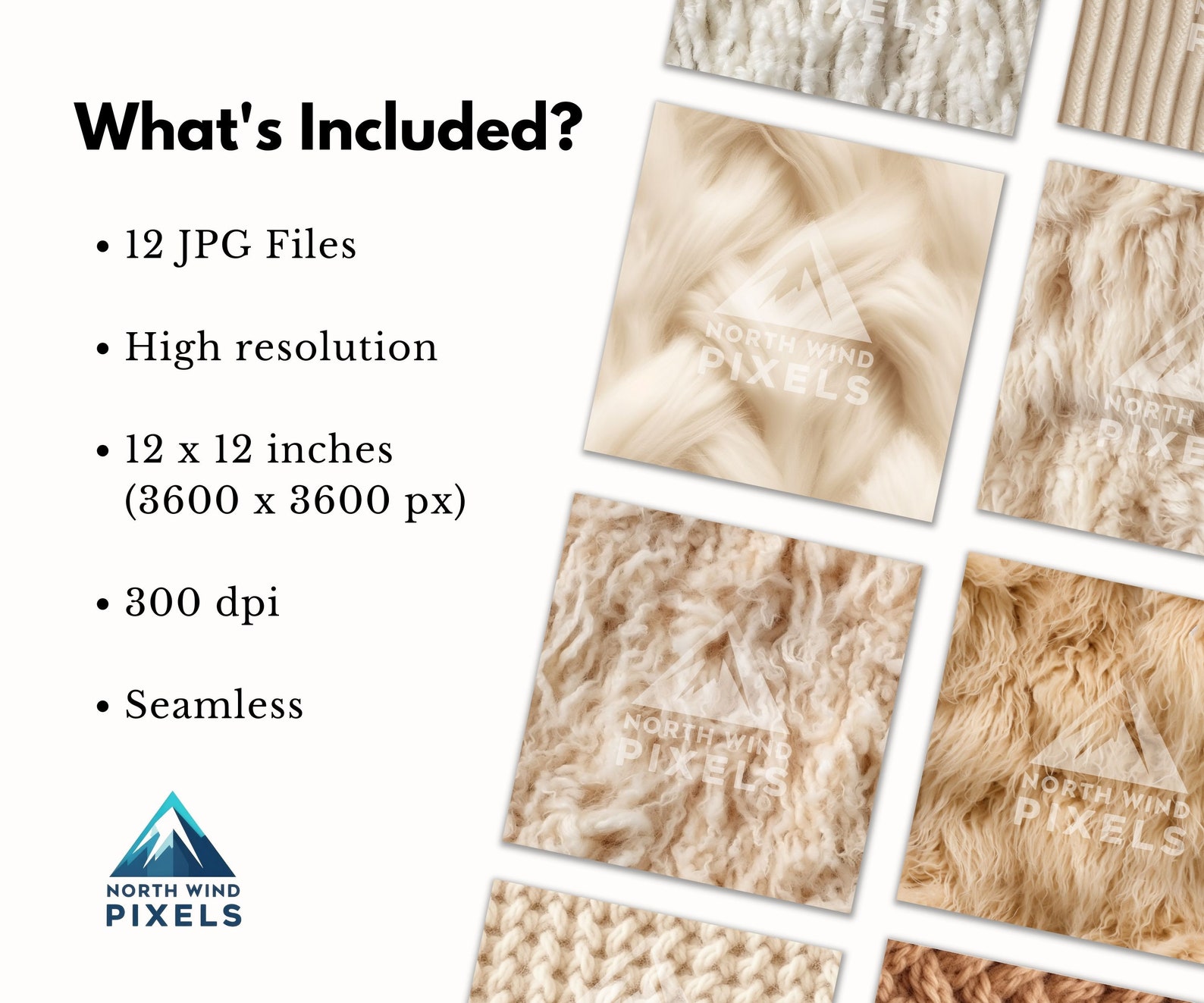 12 Sheep Wool Digital Papers, Seamless Textures, 12x12, JPG Download ...