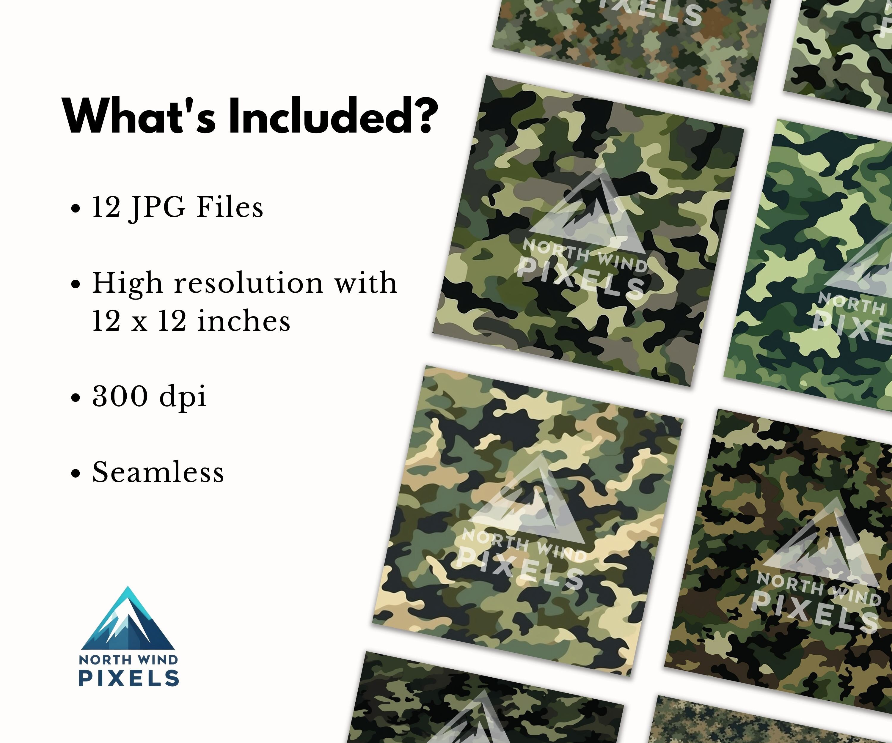 12 Green Camouflage Digital Papers, Seamless Patterns, 12x12, JPG Files ...