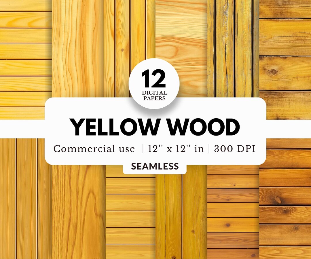 12 Yellow Wood Digital Papers, Seamless Pattern, 12x12, Vertical and ...