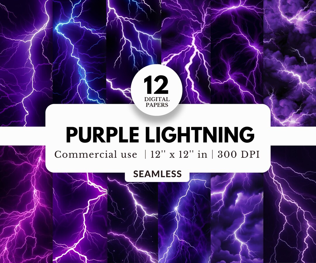 12 Purple Lightning Digital Papers, Seamless Pattern, 12x12, JPG ...