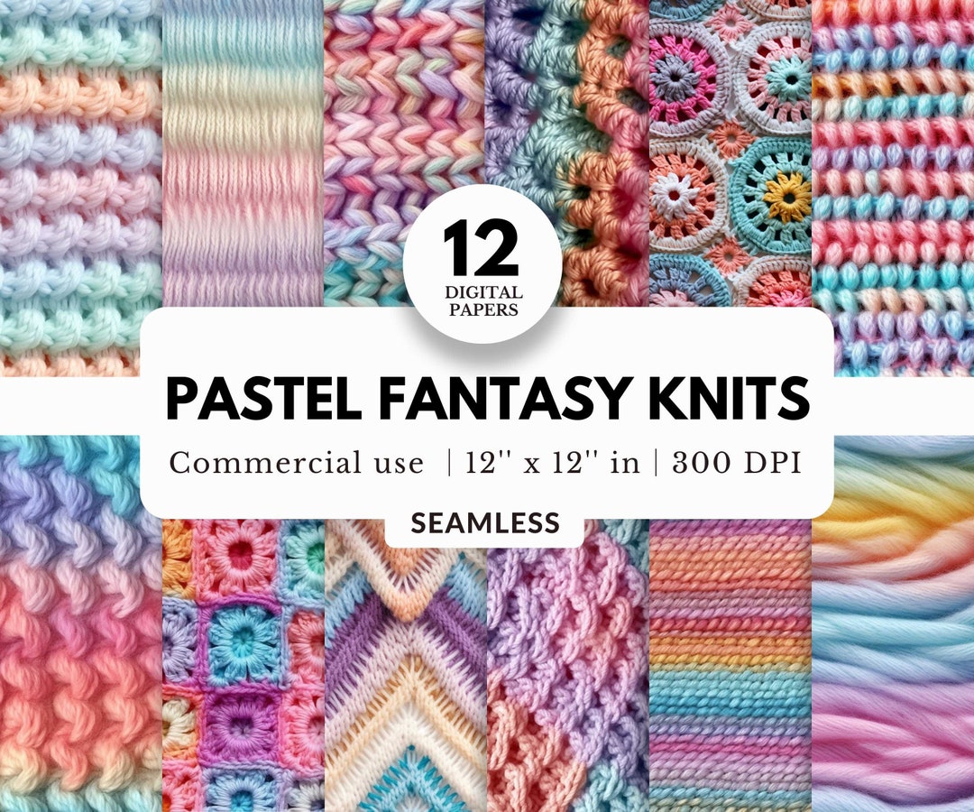 12 Pastel Fantasy Knits Digital Papers, Seamless Knitted Textures ...