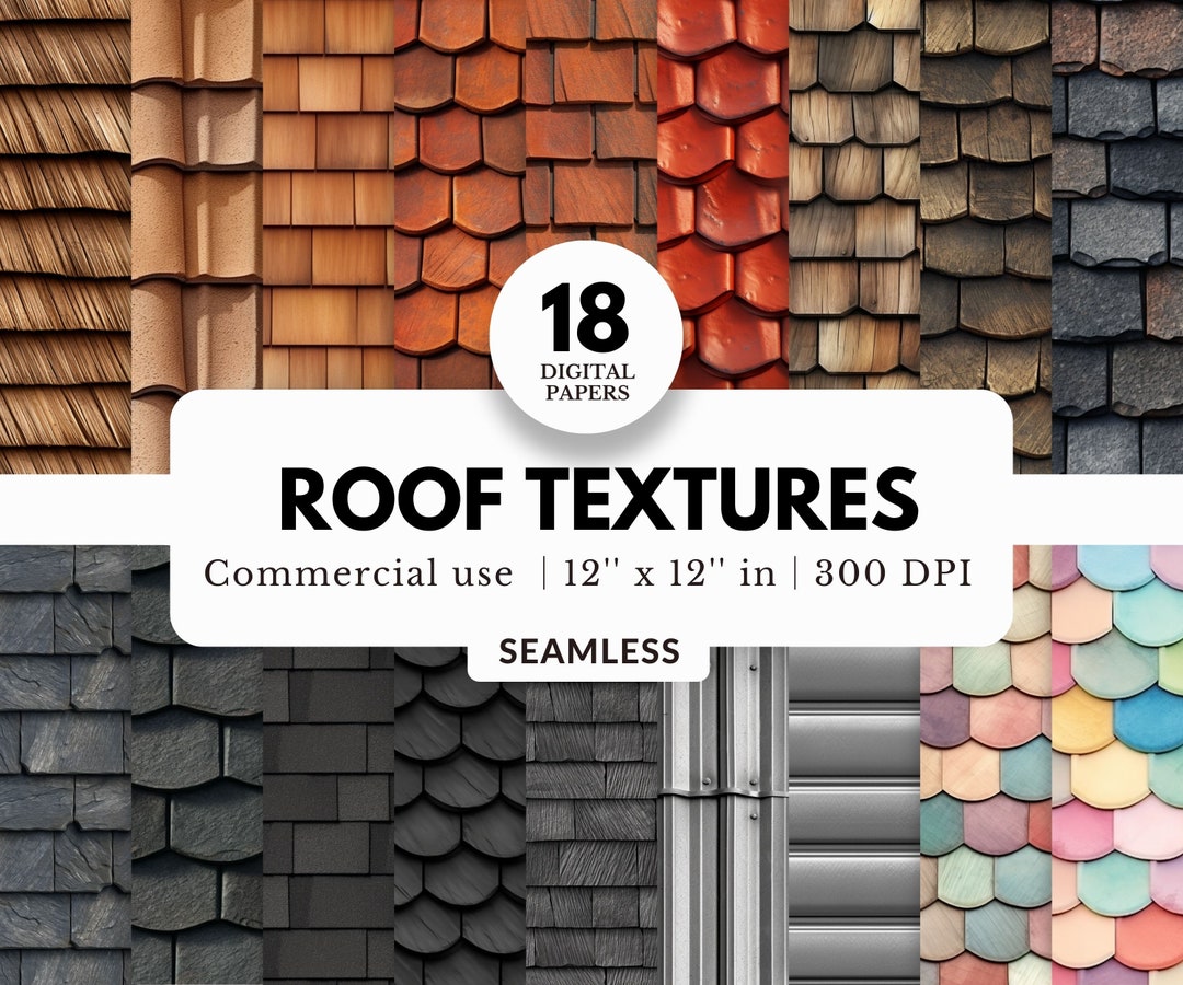 18 Roof Texture Digital Papers, Seamless Pattern, 12x12, JPG Download ...