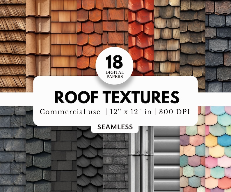 18 Roof Texture Digital Papers, Seamless Pattern, 12x12, JPG Download ...