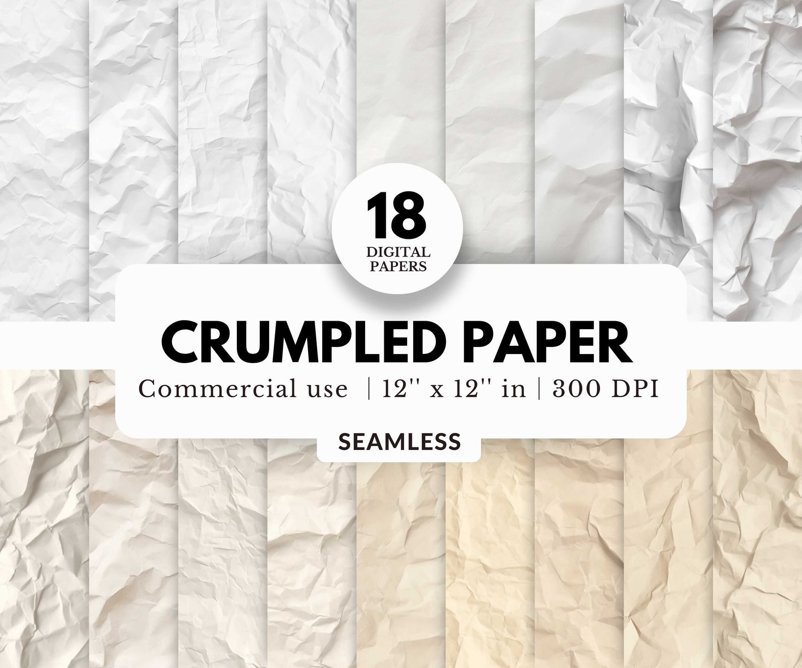 18 Crumpled Paper Texture Bundle, Seamless Digital Paper, 12x12, JPG ...