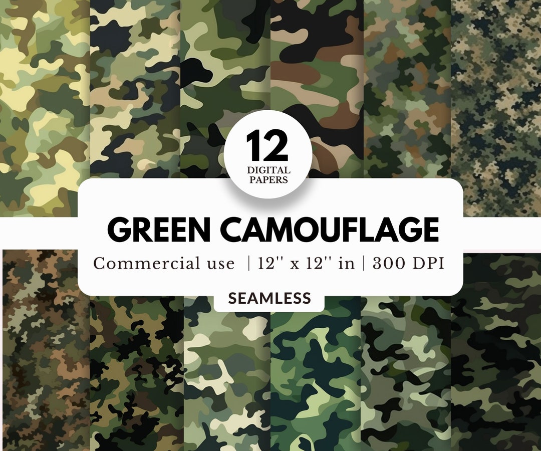 12 Green Camouflage Digital Papers, Seamless Patterns, 12x12, JPG Files ...