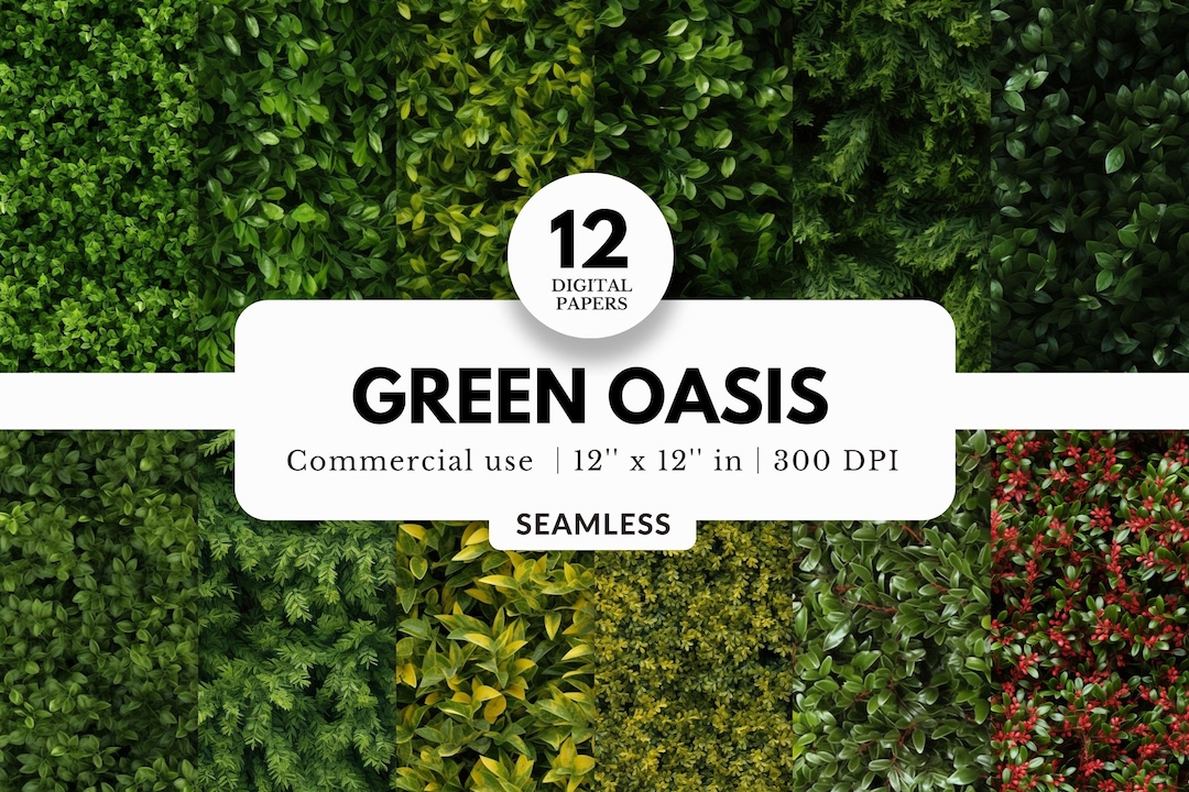 12 Green Oasis Digital Papers, Seamless Textures, 12x12, JPG Files ...