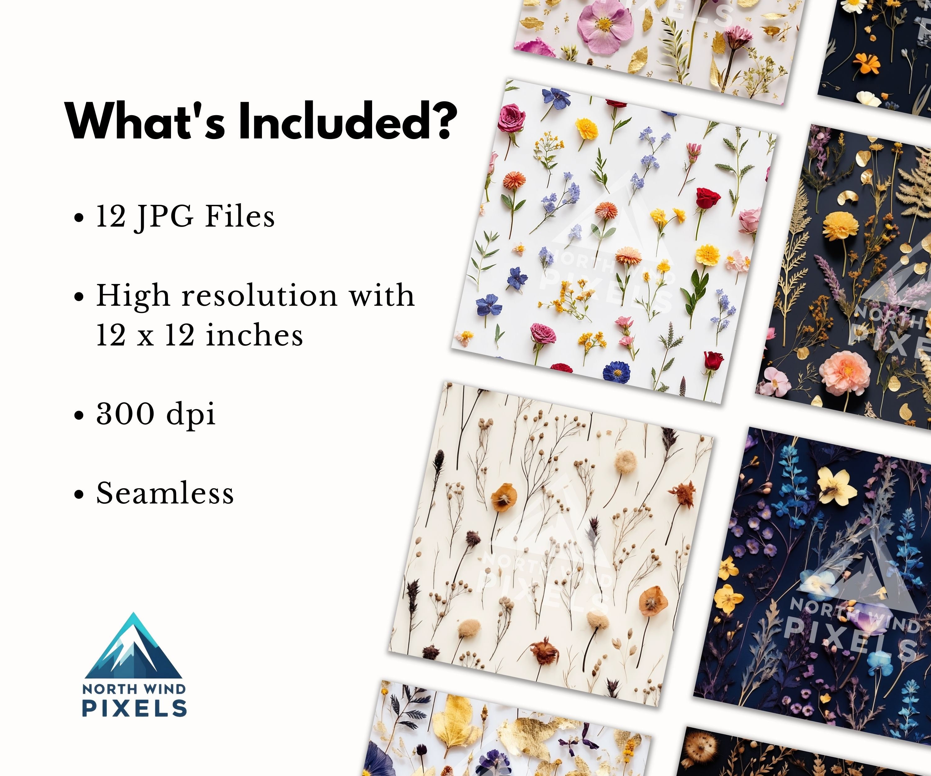 12 Dried Flower Digital Papers Seamless Patterns 12x12 - Etsy
