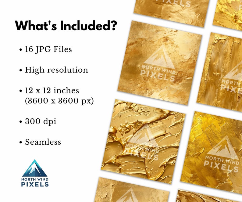 16 Gold Paint Textures Digital Papers, Seamless Patterns, 12x12, JPG ...