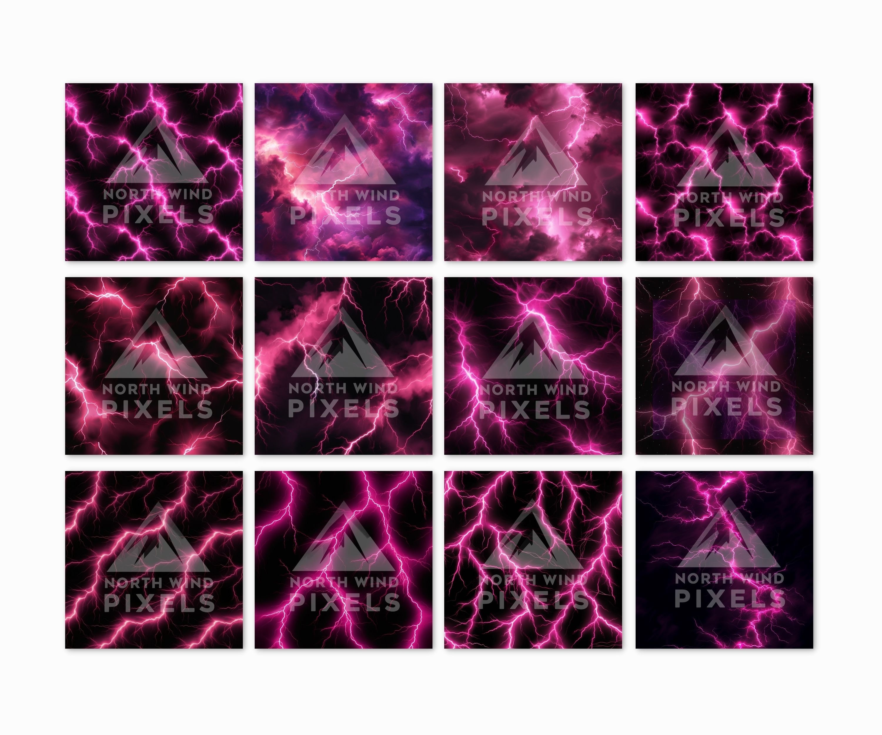 12 Pink Lightning Digital Papers, Seamless Patterns, 12x12, JPG ...