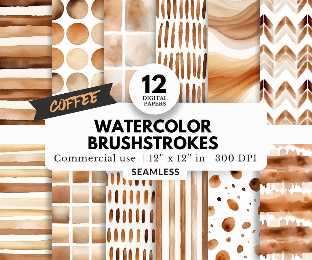 12 Coffee Brown Watercolor Brushstrokes Digital Papers Bundle, Seamless ...