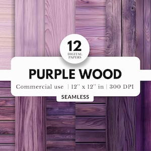12 Purple Wood Digital Papers, Seamless Patterns, 12x12, Vertical and ...