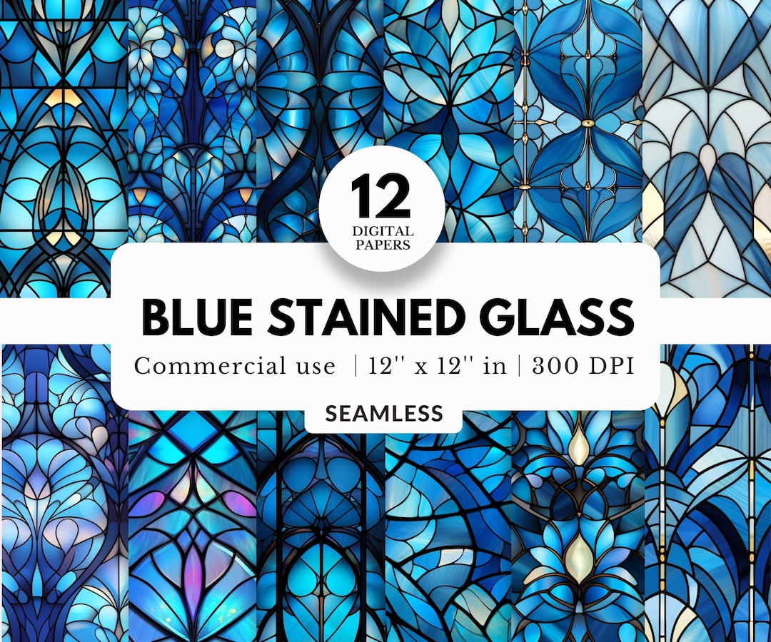 12 Blue Stained Glass Digital Papers, Tileable, JPG Download, All Over ...