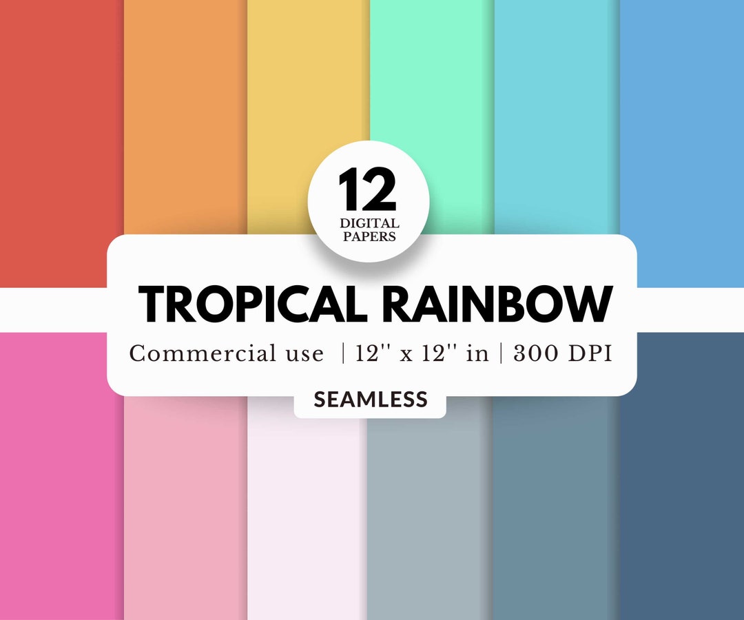 12 Tropical Rainbow Digital Papers, Seamless, JPG Download, 12x12 ...