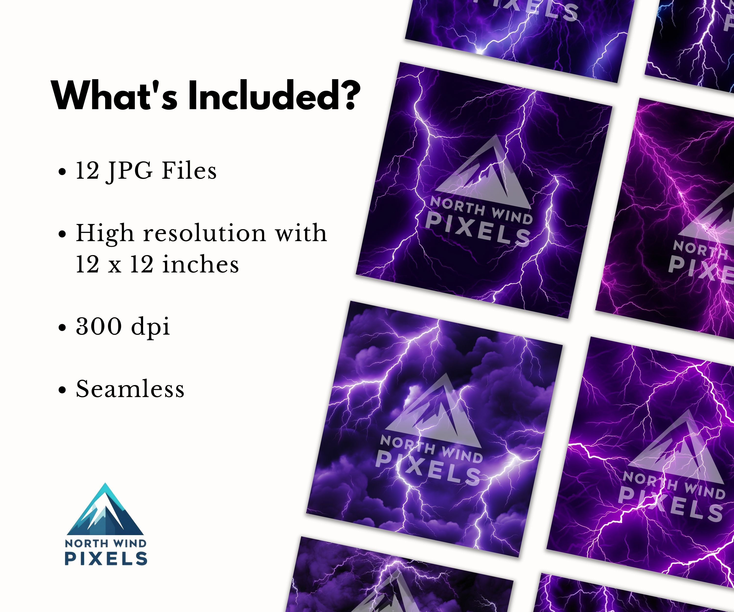 12 Purple Lightning Digital Papers, Seamless Pattern, 12x12, JPG ...