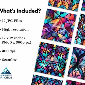 12 Iridescent Stained Glass Digital Papers, Tileable Pattern, JPG ...