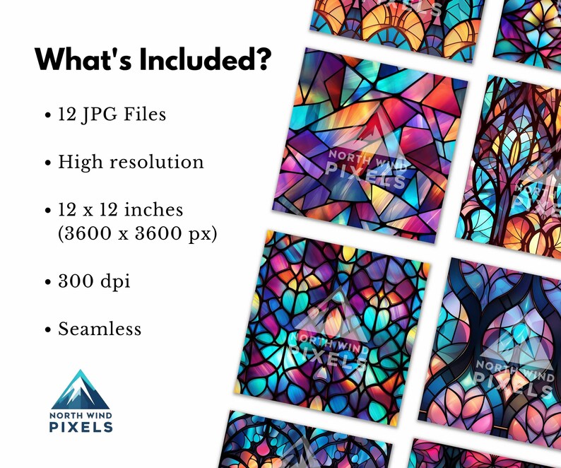 12 Iridescent Stained Glass Digital Papers, Tileable Pattern, JPG ...
