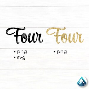 Four Birthday Number, PNG and SVG File, Digital Download, Fancy Cursive ...