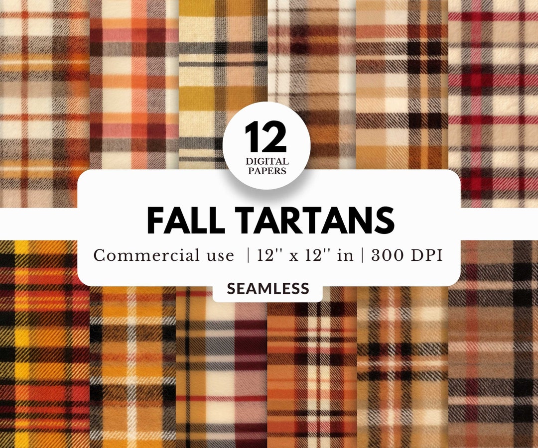 12 Fall Tartans Digital Paper Bundle, Seamless Pattern, 12x12, Orange ...
