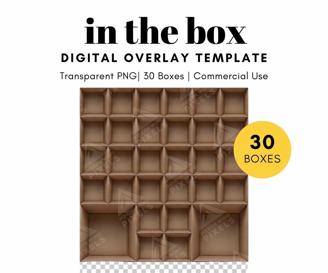 30 Empty Cardboard Box Digital Template, PNG, Grid, Transparent ...