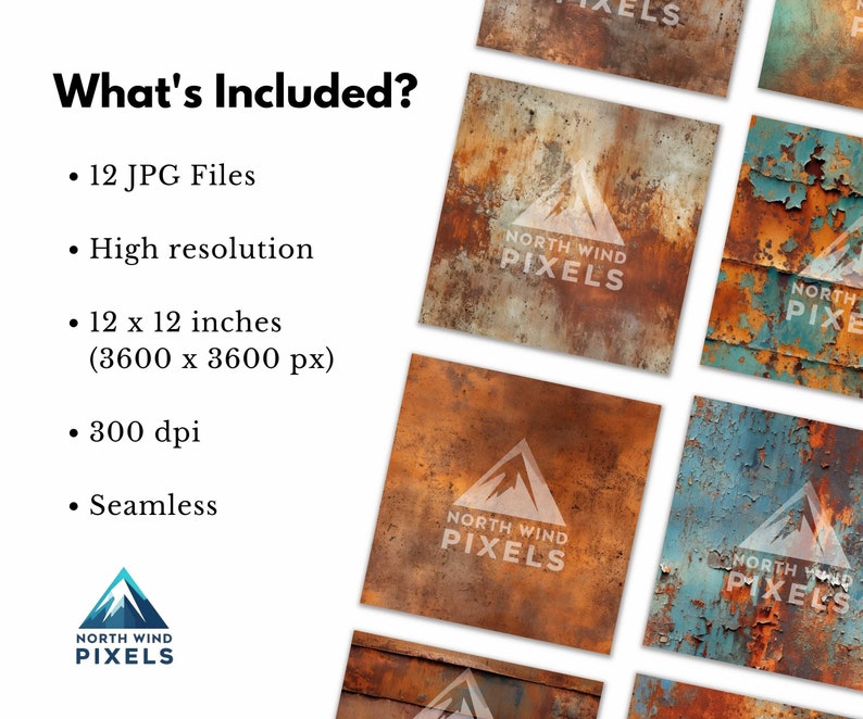 12 Metal Rust Texture Digital Papers, 12x12, JPG Download, Industrial ...