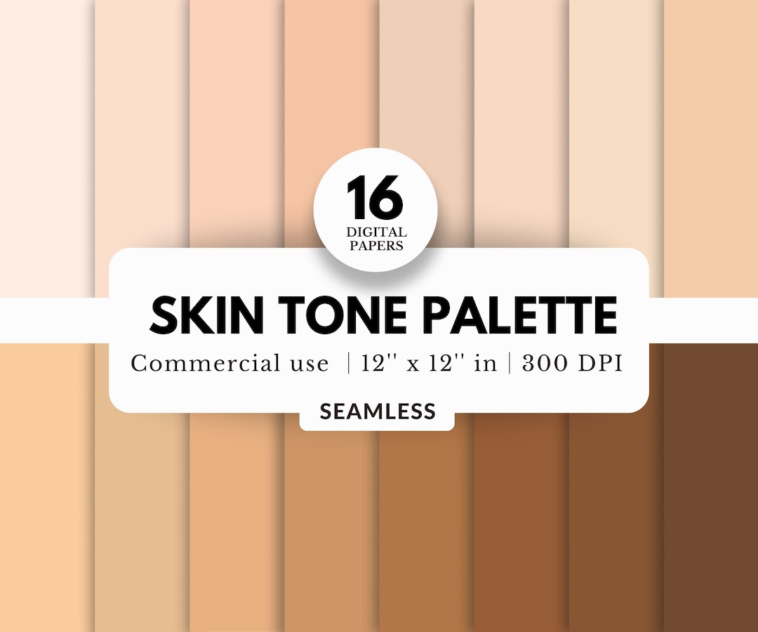 16 Skin Tone Palette Digital Paper Bundle, Solid Colors, 12x12, JPG ...
