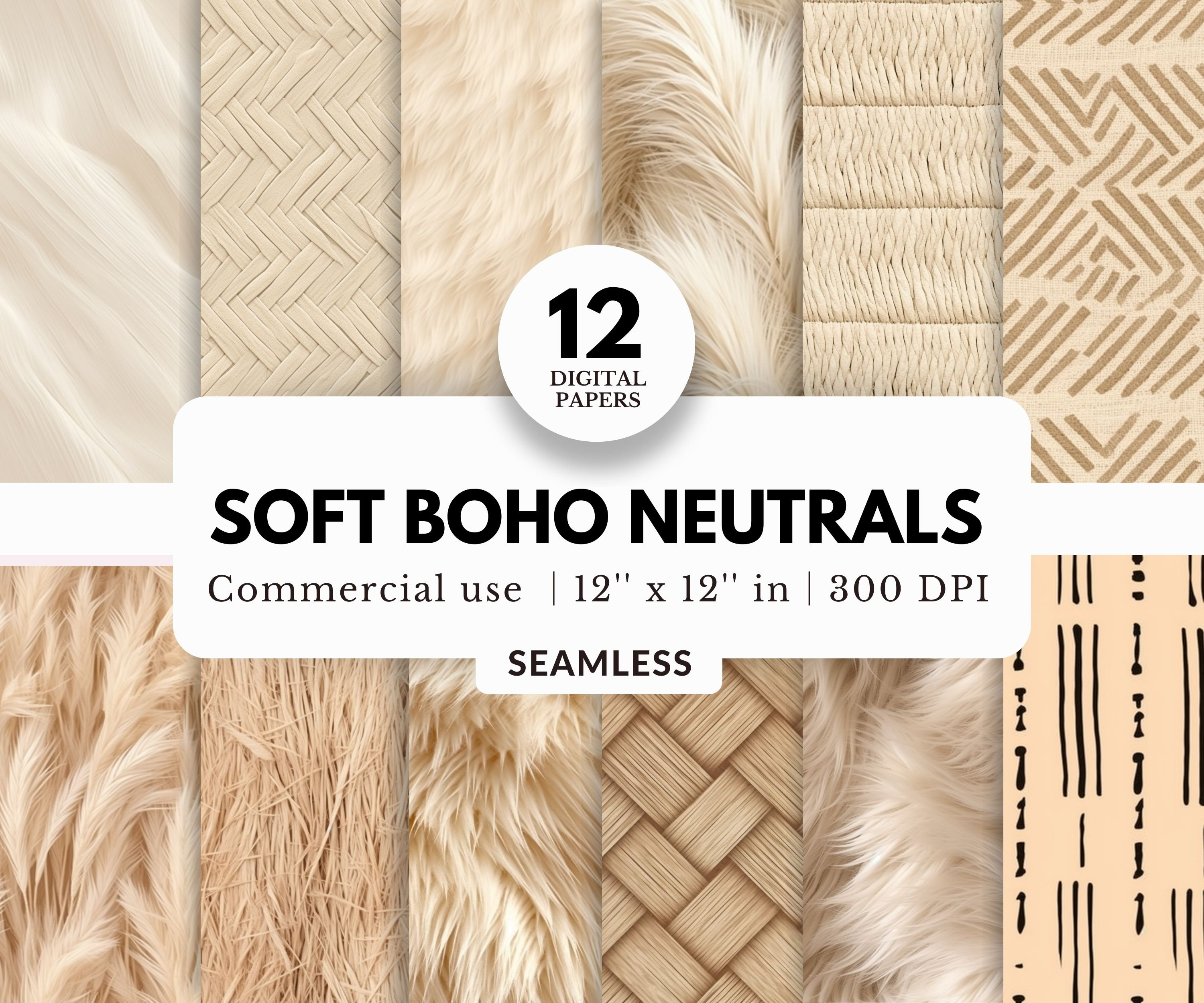 12 Soft Boho Neutral Digital Paper, Seamless Textures, 12x12, JPG Files ...