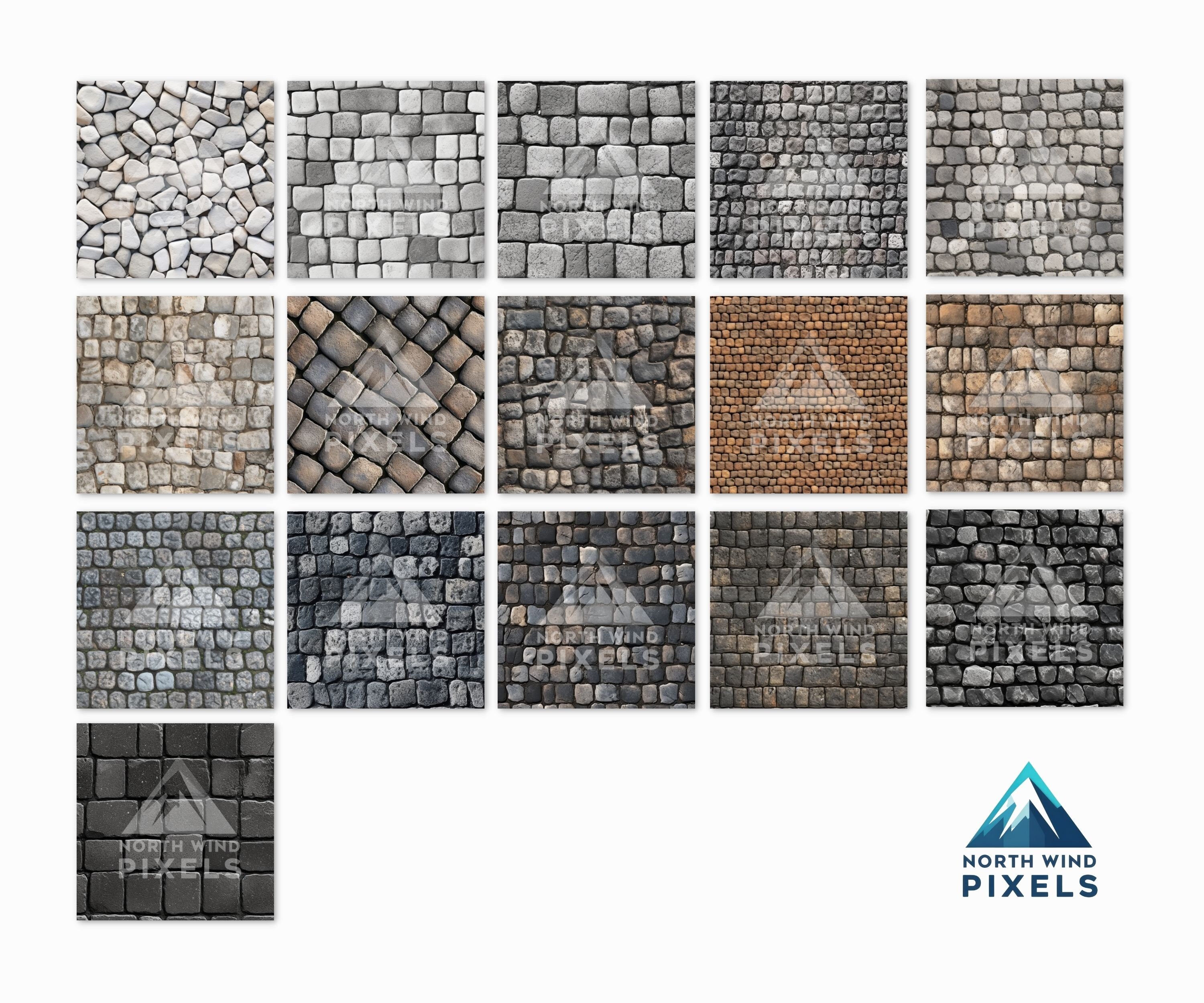 16 Cobblestone Texture Digital Papers, Seamless Patterns, 12x12, JPG ...