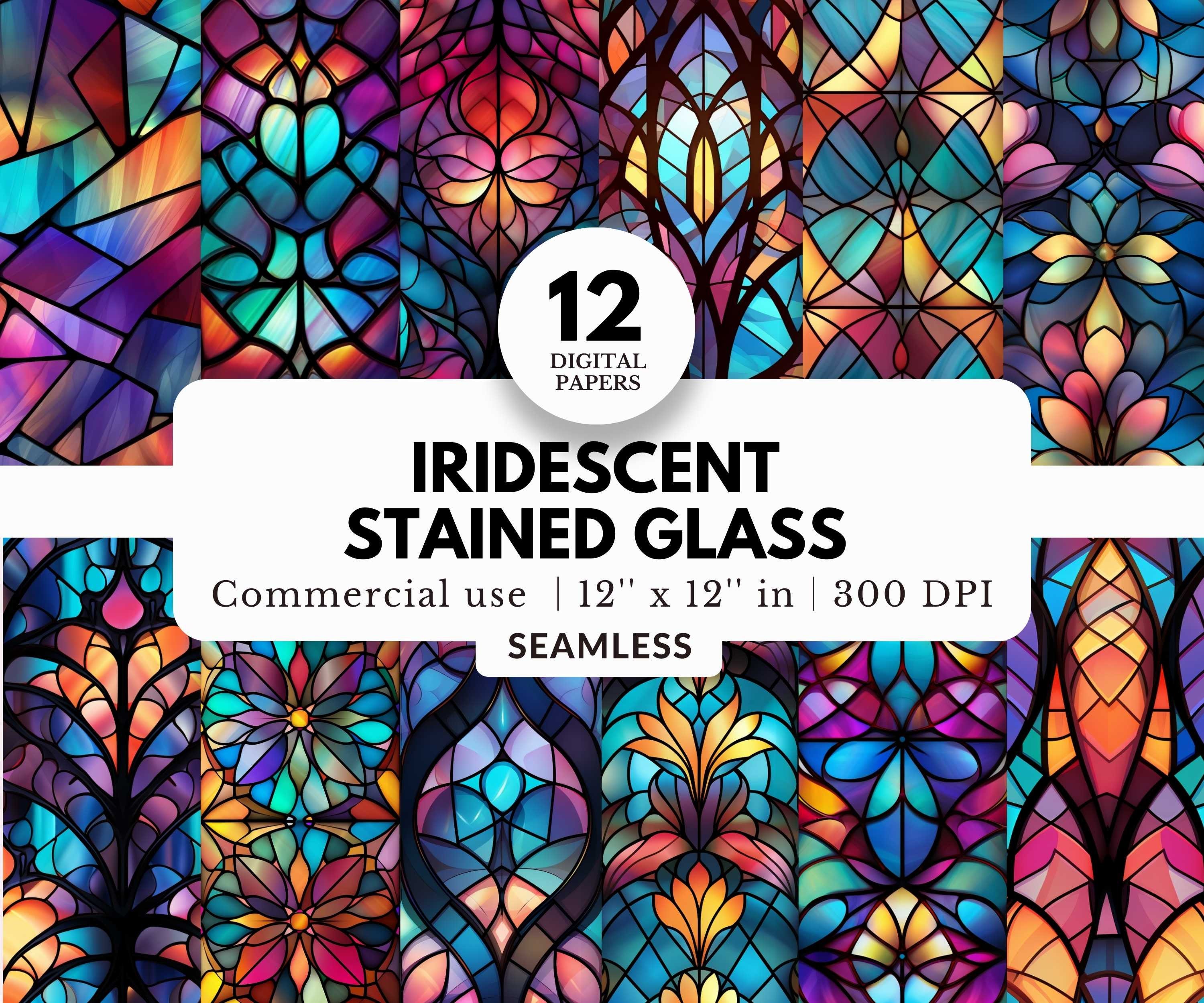 12 Iridescent Stained Glass Digital Papers, Tileable Pattern, JPG ...
