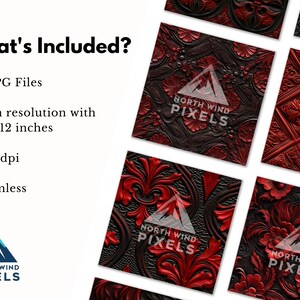 12 Gothic Leather Texture Digital Papers, Seamless, 12x12, Red and ...