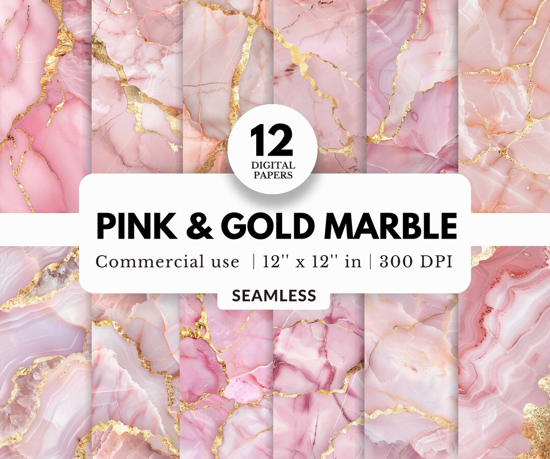 12 Pink and Gold Marble Digital Papers, Tileable Patterns, JPG Download ...