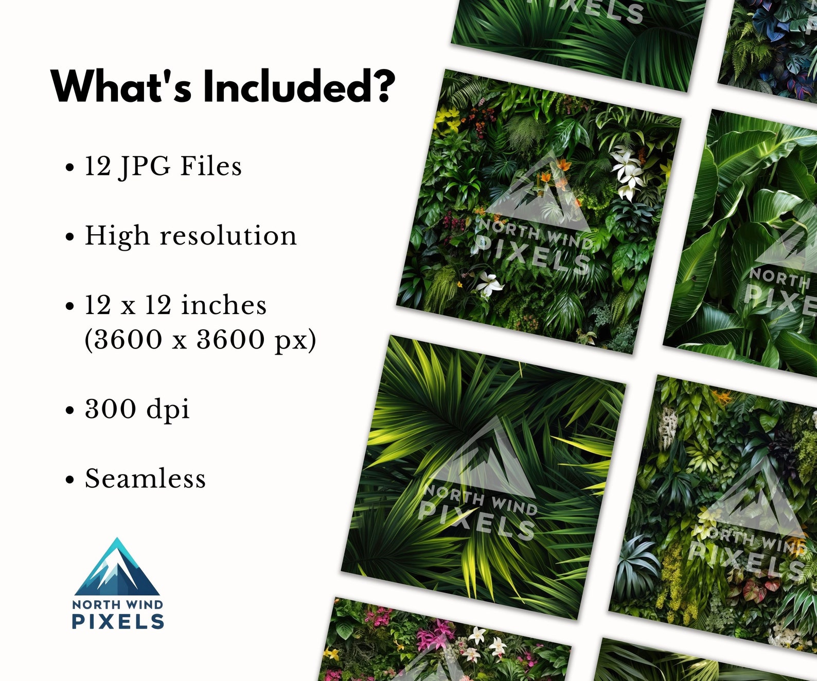 12 Jungle Leaf Digital Papers, Seamless Patterns, 12x12, JPG Download ...