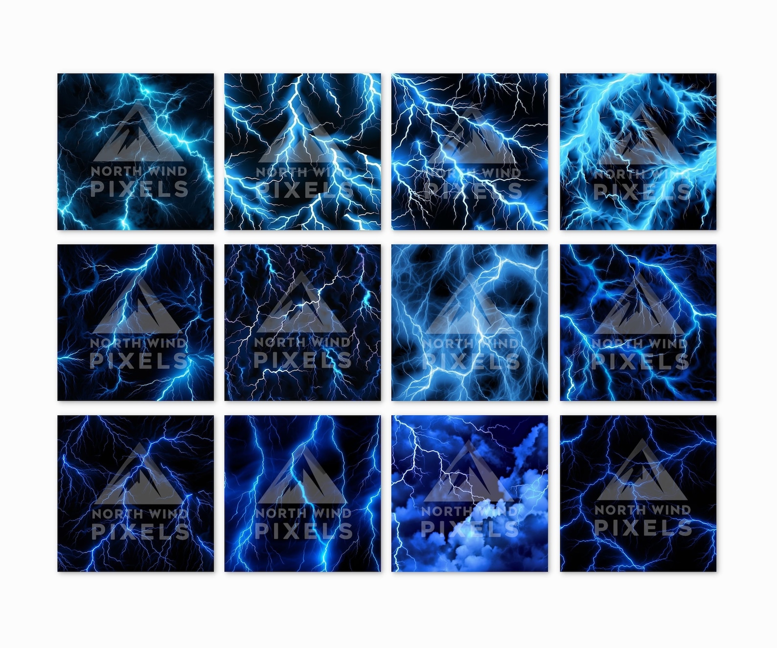 12 Blue Lightning Digital Papers, Seamless Patterns, 12x12, JPG ...