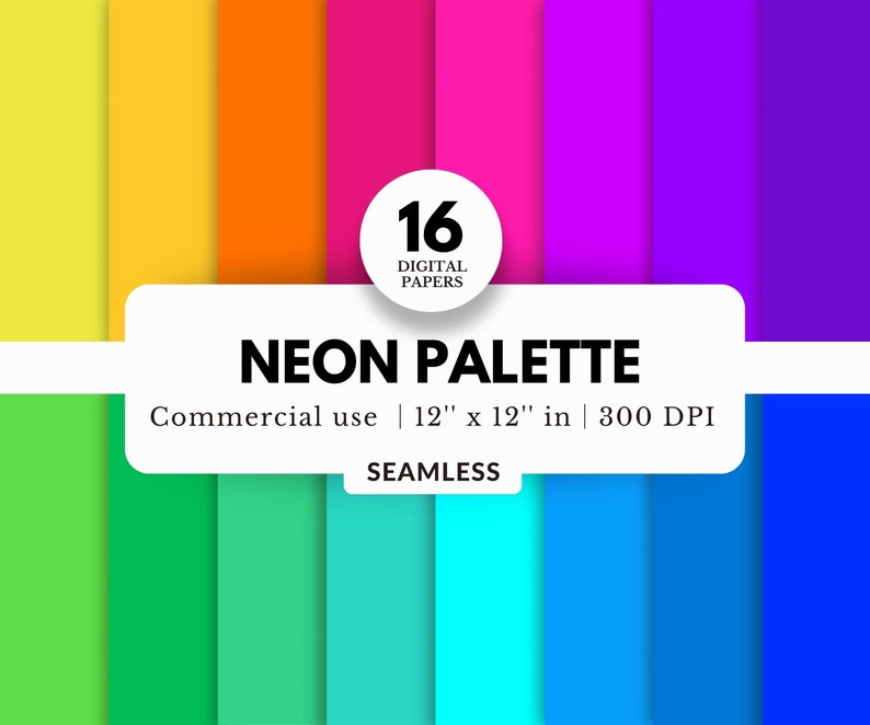 16 Neon Palette Digital Paper Bundle, Solid Colors, 12x12, JPG Download ...