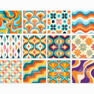 12 Groovy Vibes Digital Papers, Seamless Patterns, 12x12, JPG Download ...