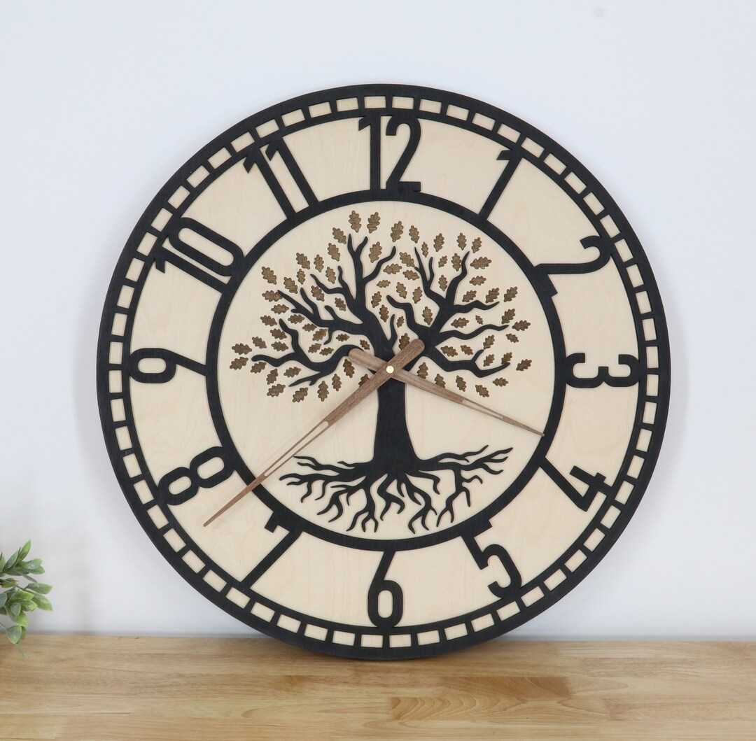 23.5 Wooden Wall Clock, Oversized Tree of Life Clock, Laser Cut Wall ...