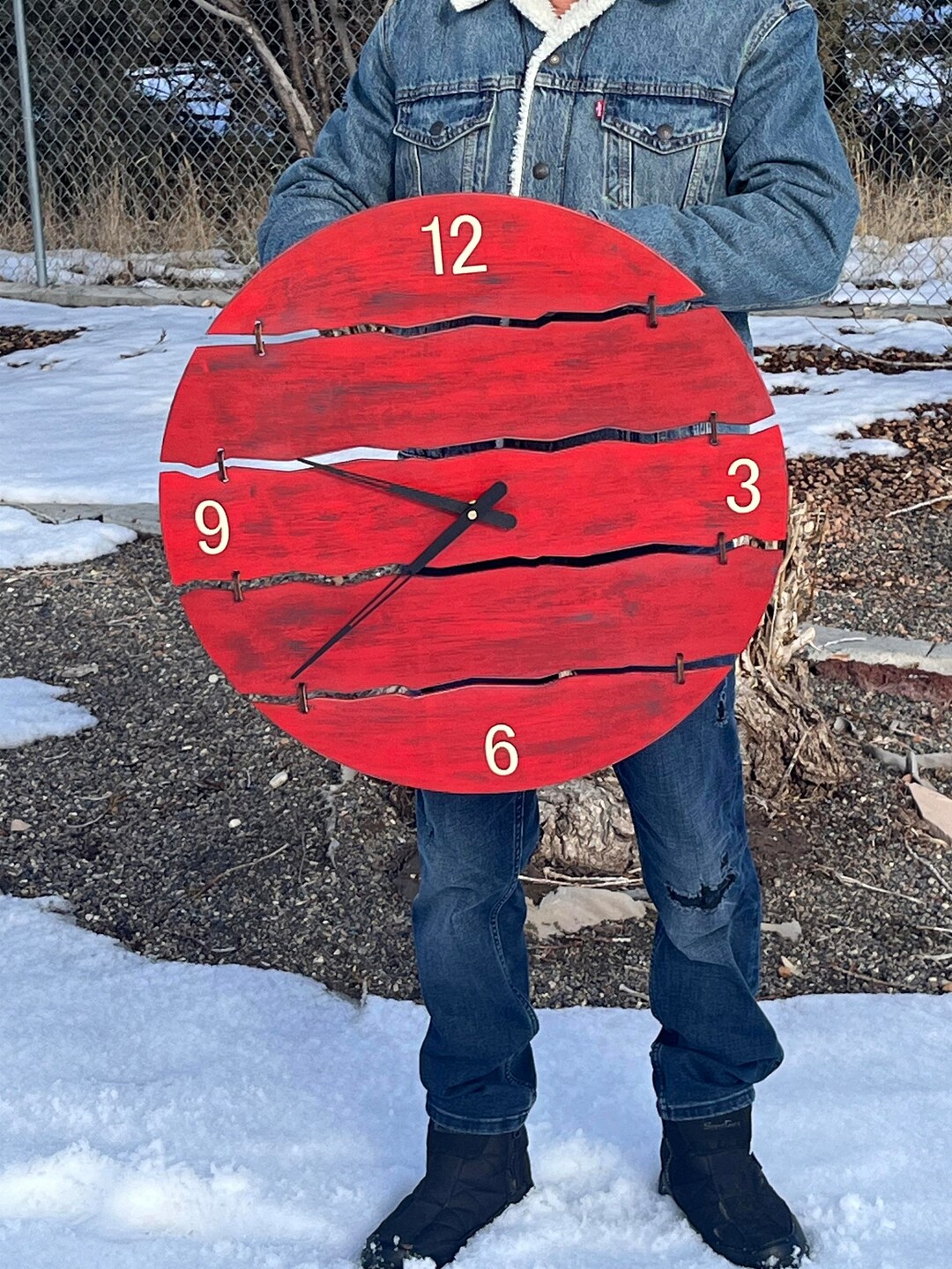 24" Wood Wall Clock, Hand Made, Large Home Office Decor, Red - Etsy