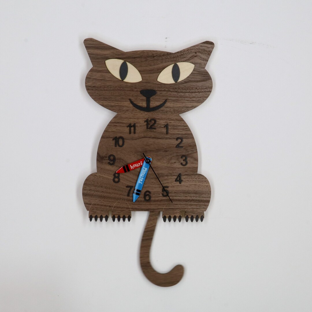 Wooden Cat Pendulum Clock, Cat Lovers, 3D Cat Clock, Nursery or Kids ...