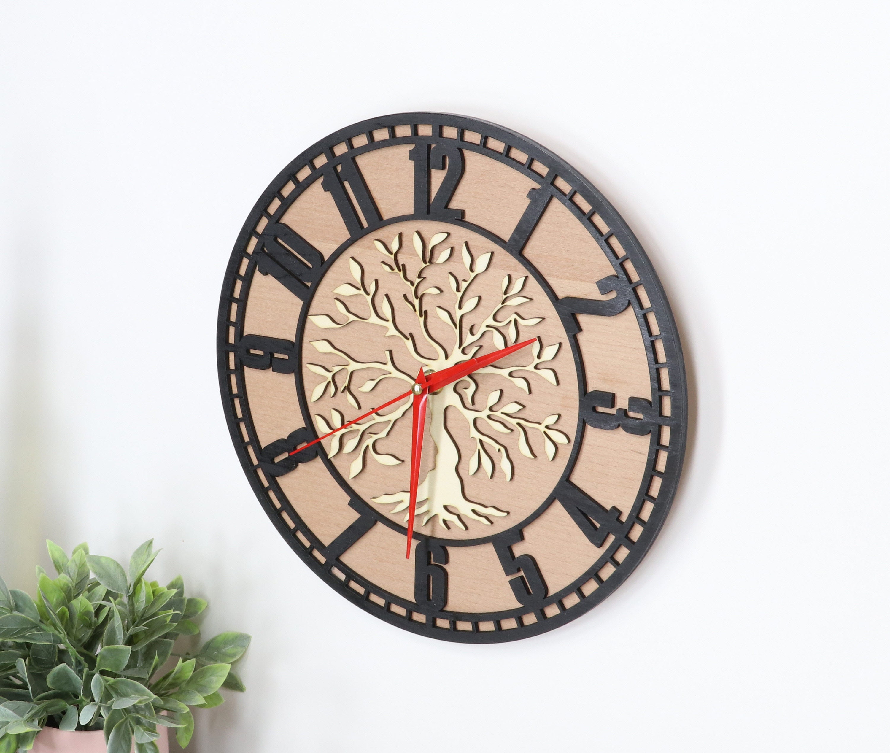 Wooden Wall Clock, Tree of Life Clock, Laser Cut Wall Clock, Wall Clock ...