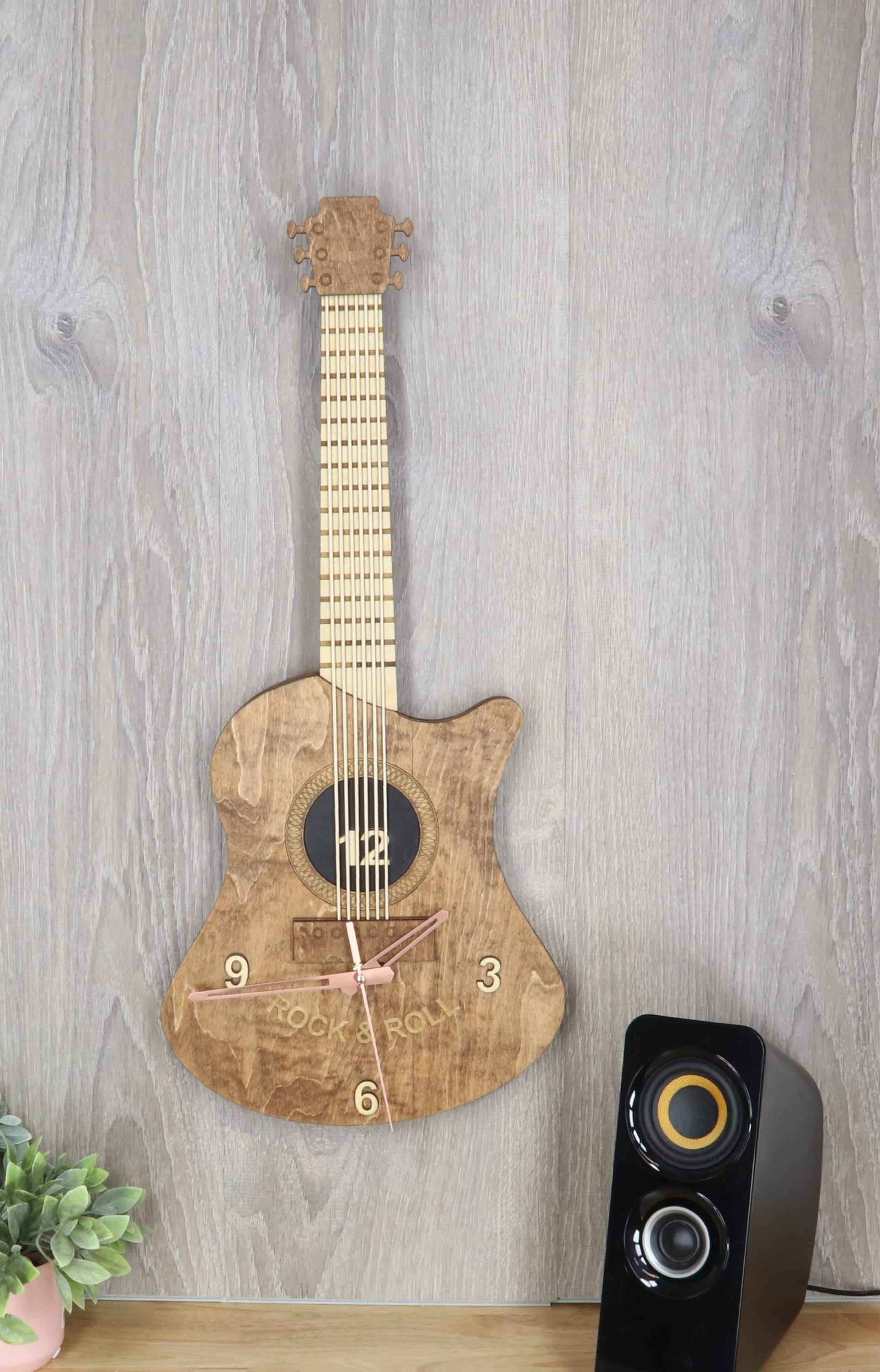 Personalized Handcrafted Wooden Guitar Wall Clock, Guitar Clock, 3D ...