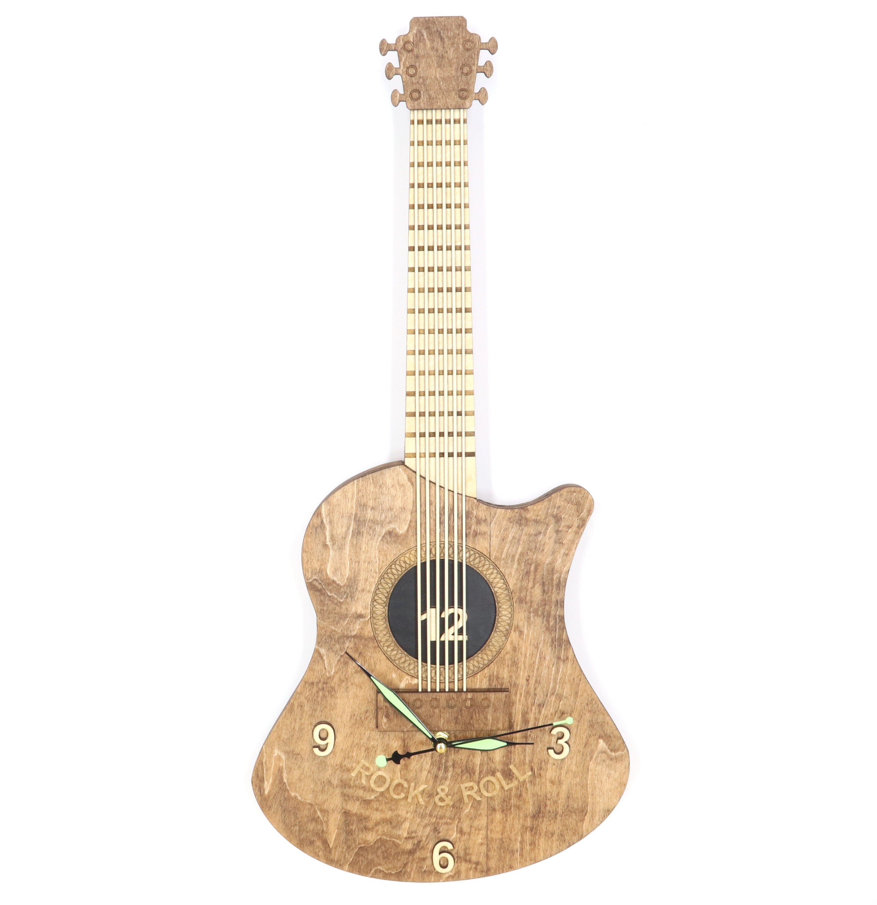 Personalized Handcrafted Wooden Guitar Wall Clock, Guitar Clock, 3D ...