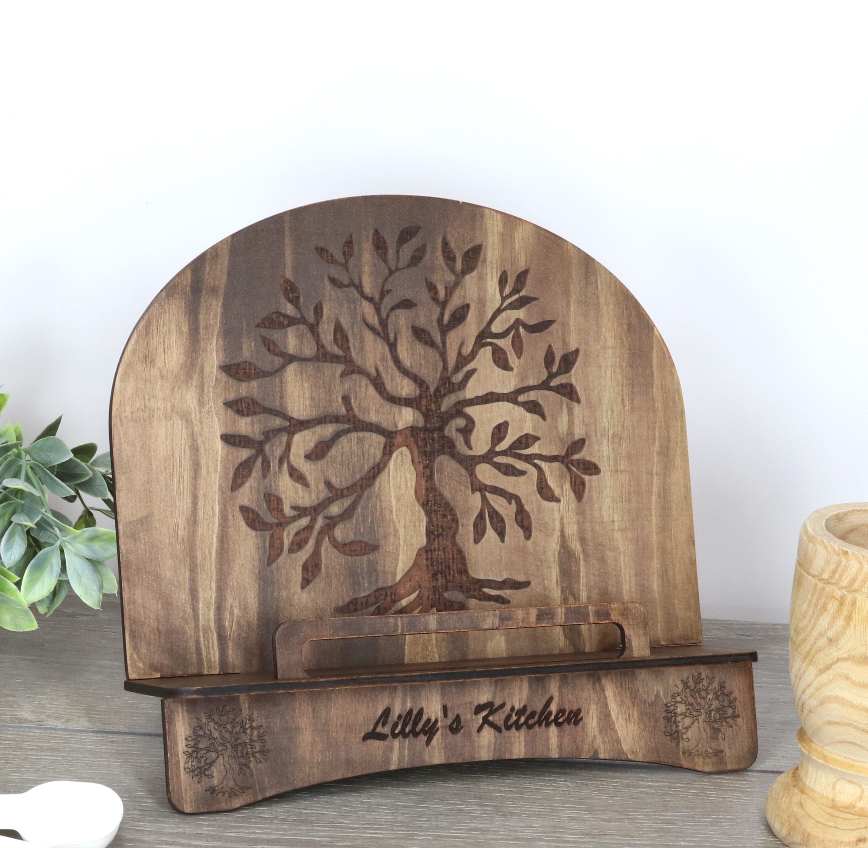 Personalized Cookbook Stand, Tree of Live Wooden Cookbook Stand, Recipe ...