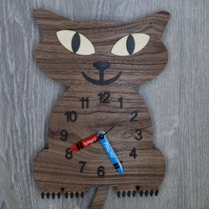 Wooden Cat Pendulum Clock, Cat Lovers, 3D Cat Clock, Nursery or Kids ...