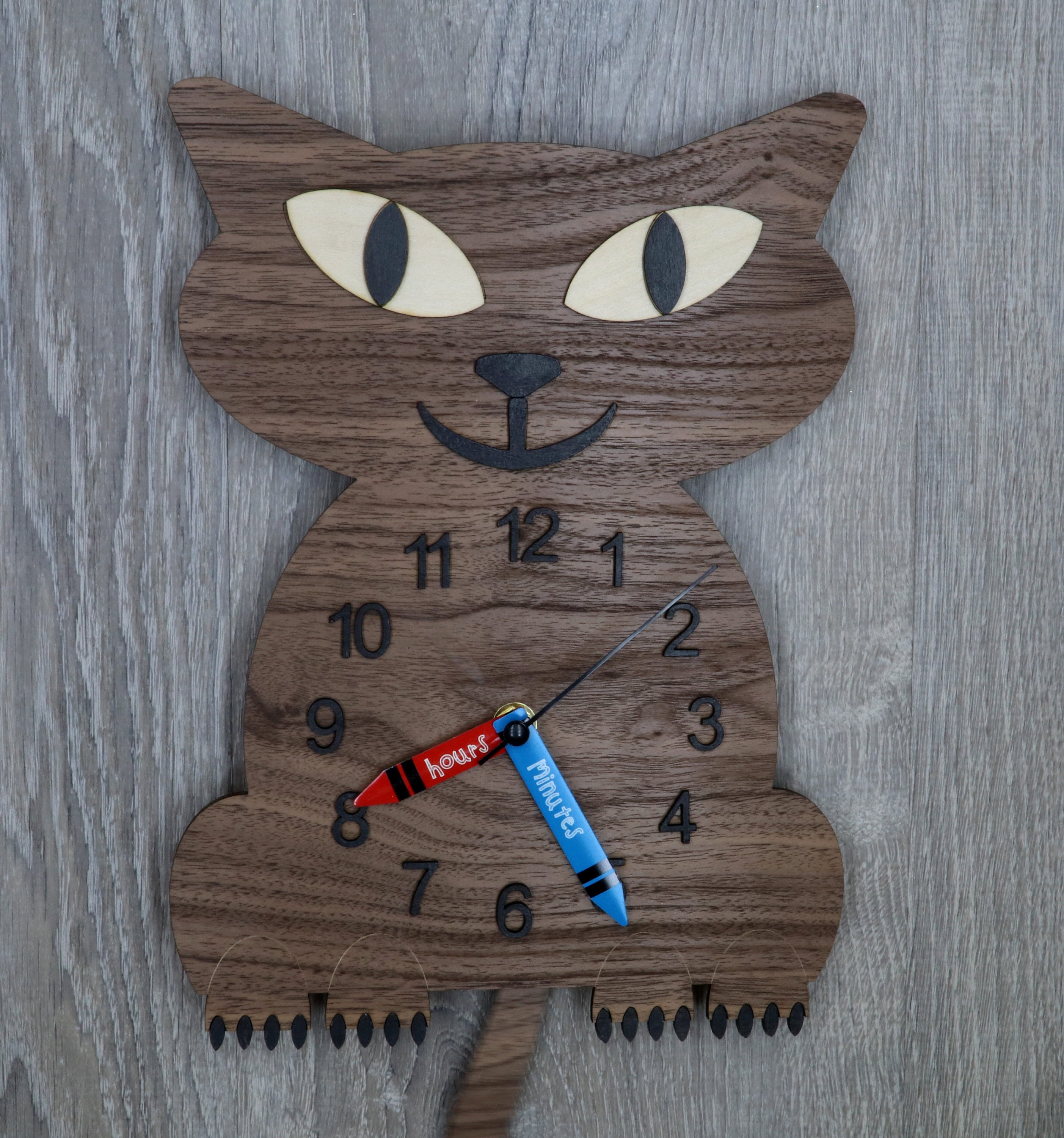 Wooden Cat Pendulum Clock, Cat Lovers, 3D Cat Clock, Nursery or Kids ...