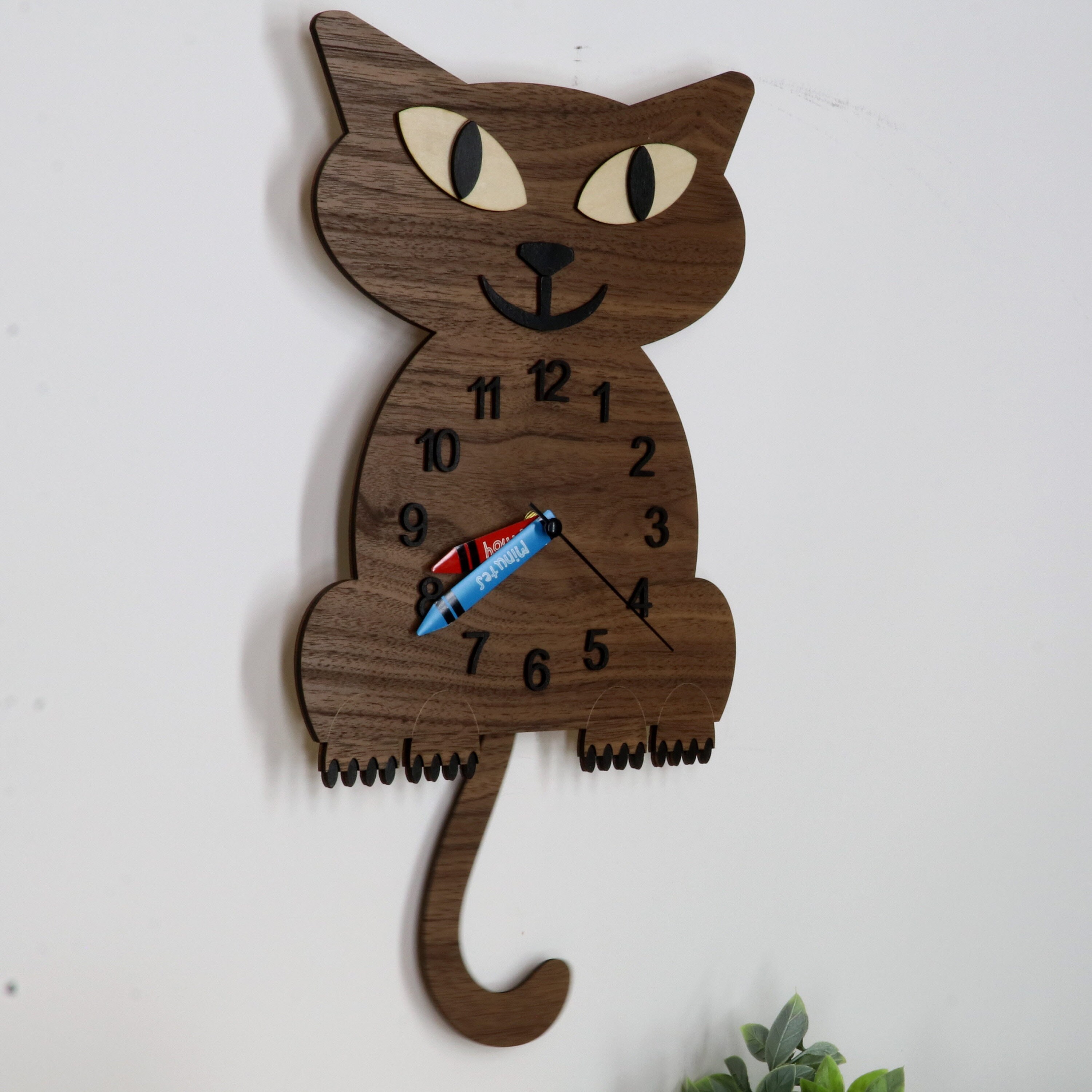Wooden Cat Pendulum Clock, Cat Lovers, 3D Cat Clock, Nursery or Kids ...