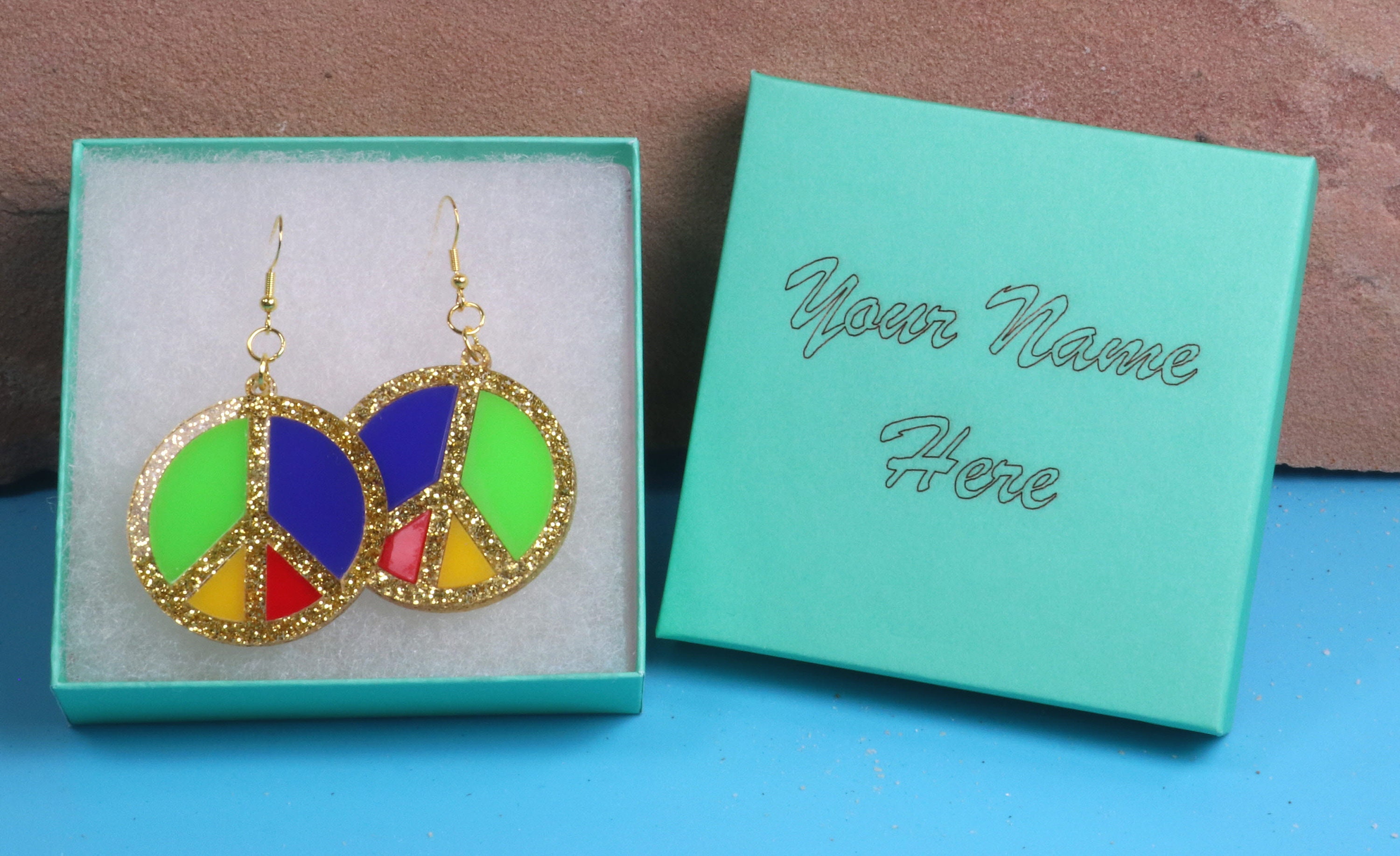 Large Glitter Acrylic Peace Sign Earrings, Statement, Hippe Jewelry in ...