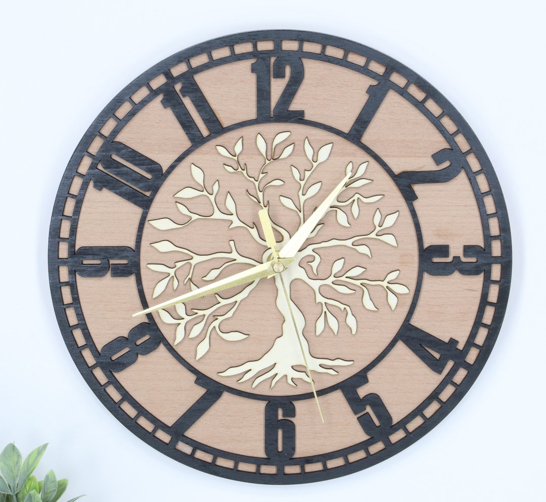 Wooden Wall Clock, Tree of Life Clock, Laser Cut Wall Clock, Wall Clock ...